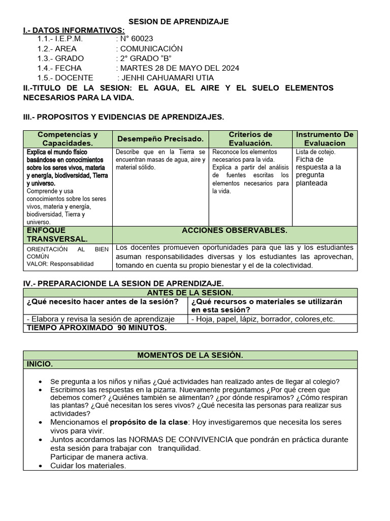 Sesion de Aprendizaje Cta | PDF | Evaluación | Universo