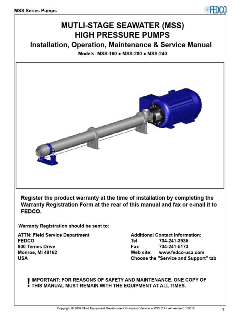 FEDCO MSS 200 | PDF | Pump | Bearing (Mechanical)