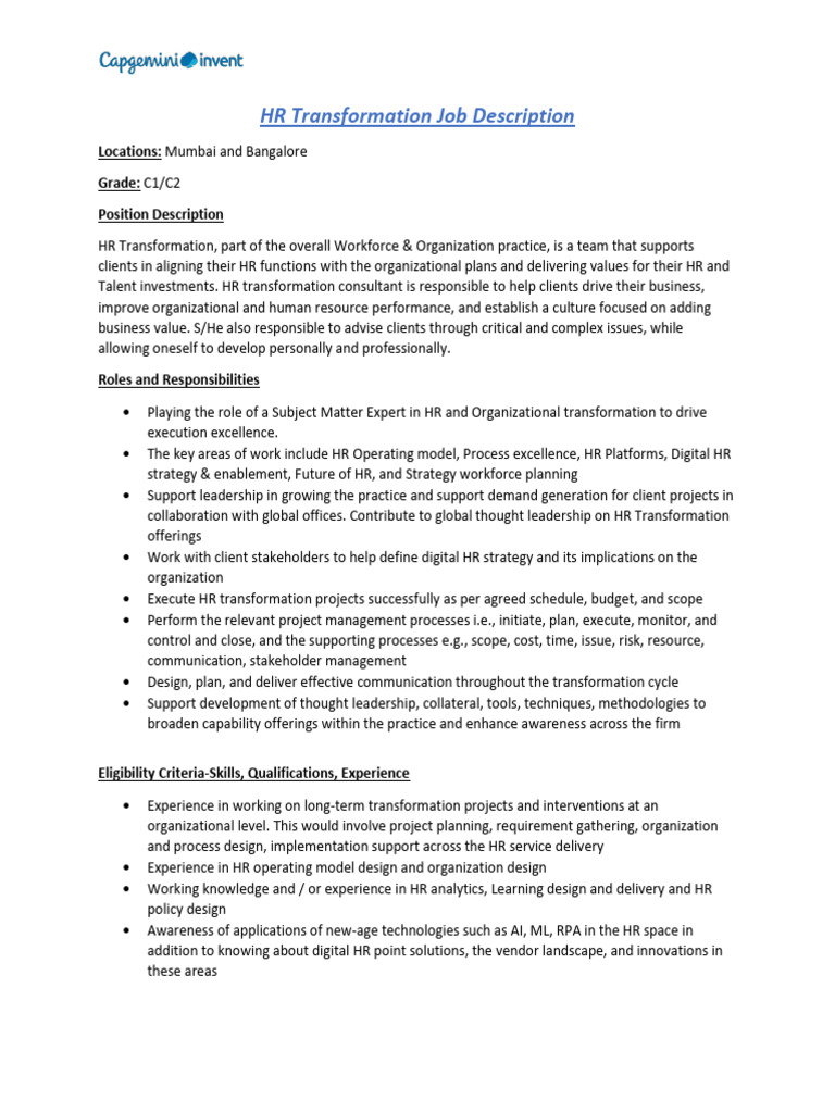 HR Transformation_sample job description | PDF | Human Resource Management | Project Management