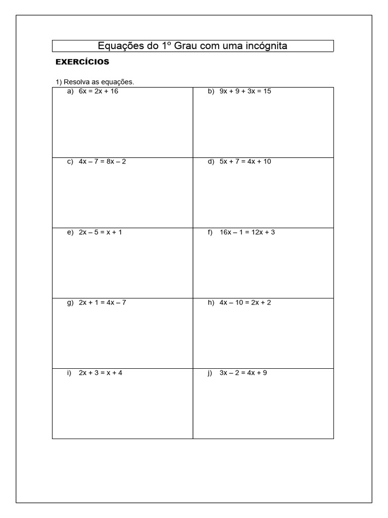 Exercícios Equações Do 1º Grau | PDF