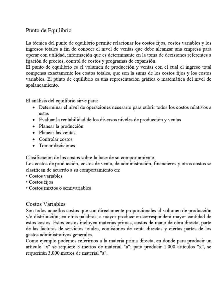 Punto de Equilibrio1 | Descargar gratis PDF | Apalancamiento (Finanzas) | Business