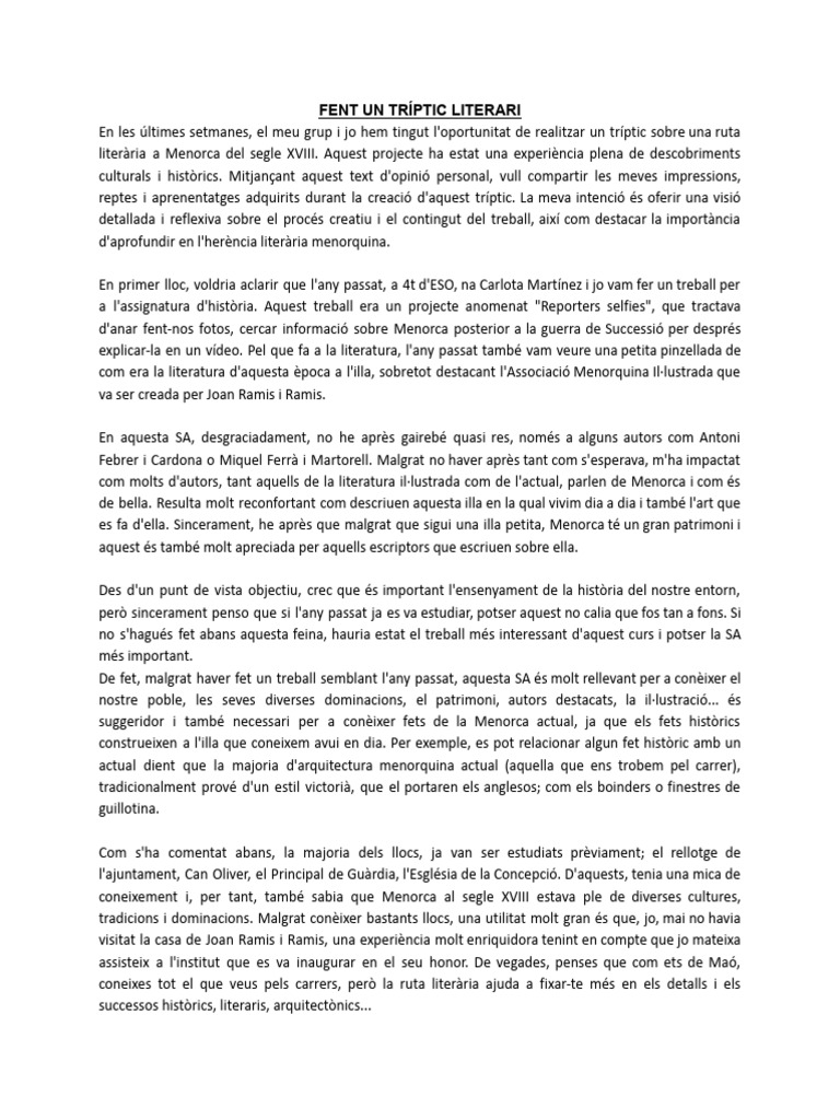 Reflexió Final Del Tríptic Literari-2 | PDF