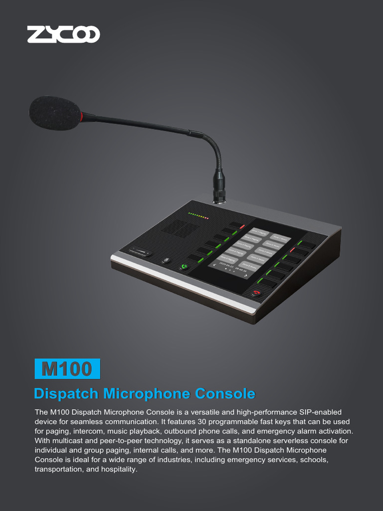 M100 Dispatch Microphone Console Datasheet | Download Free PDF ...