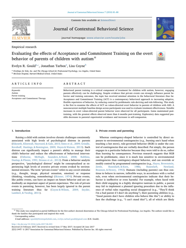 ACT Training for Parents of Autistic Kids | PDF | Behaviorism | Autism ...