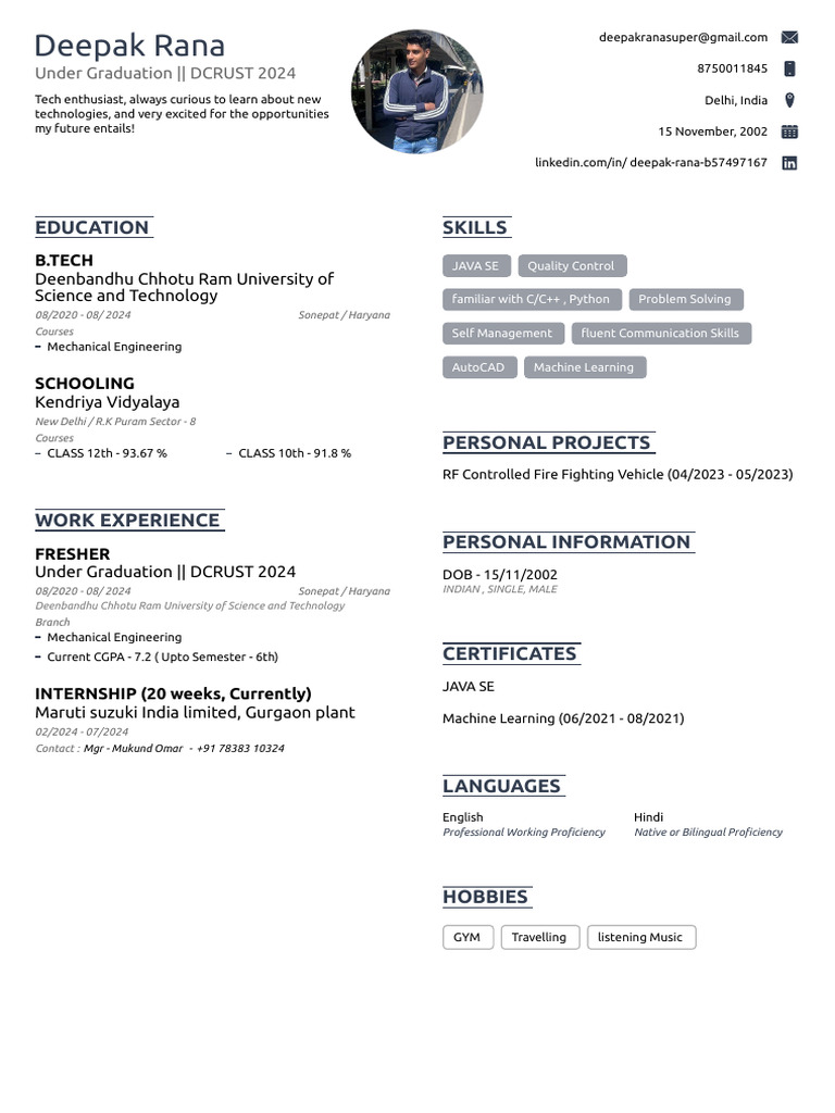 Deepak's Resume | PDF | Engineering