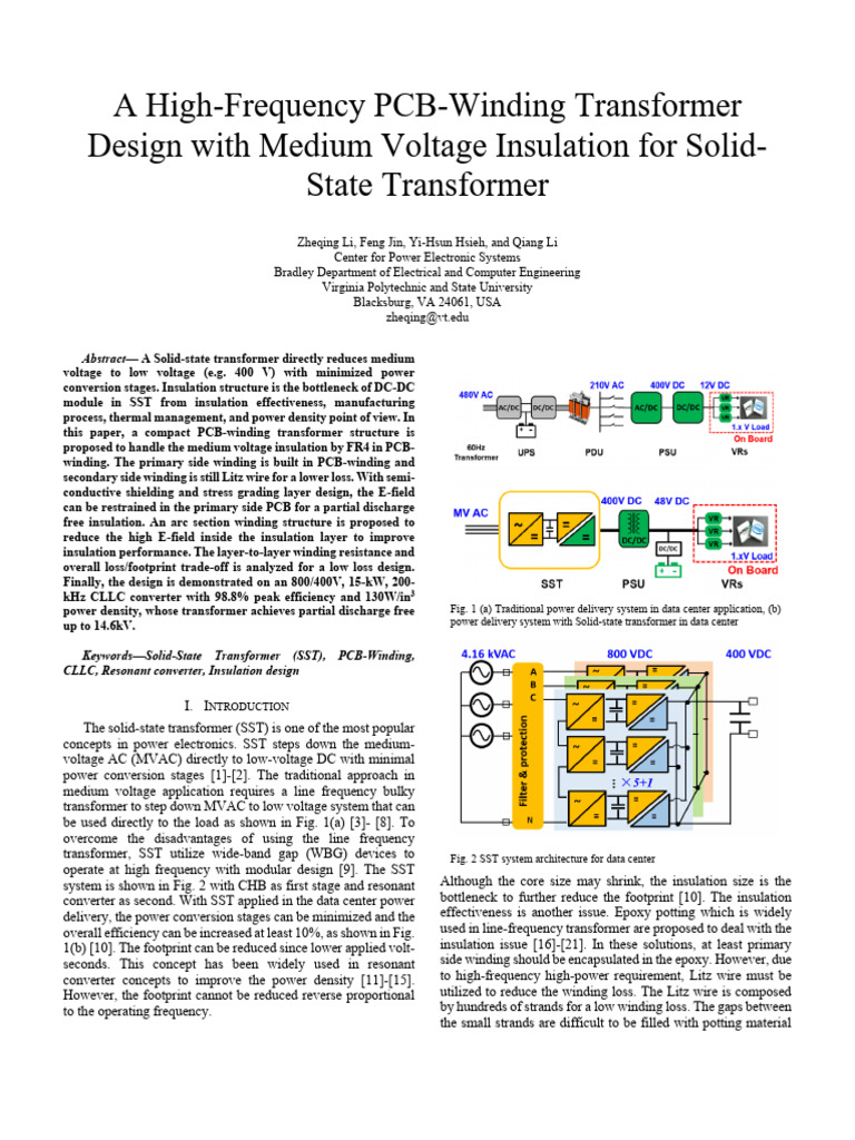 A High-Frequency PCB-Winding Transformer Design With Medium Voltage Insulation For Solid-State ...