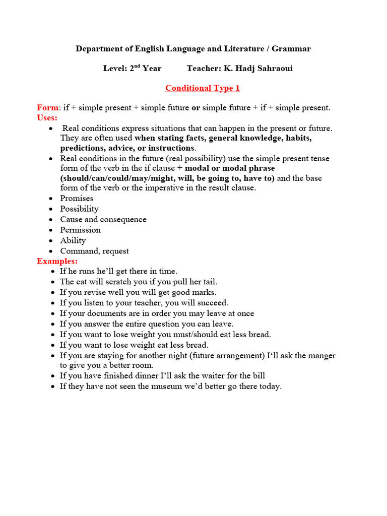 Conditional Type 1 | PDF | Linguistics | Grammar