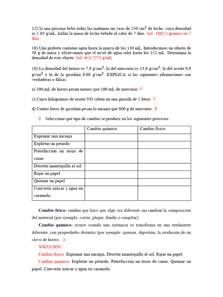 Actividades Repaso Examen 1 FYQ 2 DE ESO | PDF