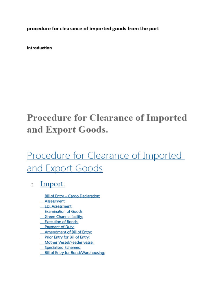 Import Goods Clearance Procedure | PDF