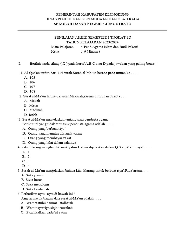 Soal Pat Agama Islam Kelas V 2021 2022 | PDF | Agama & Spiritualitas