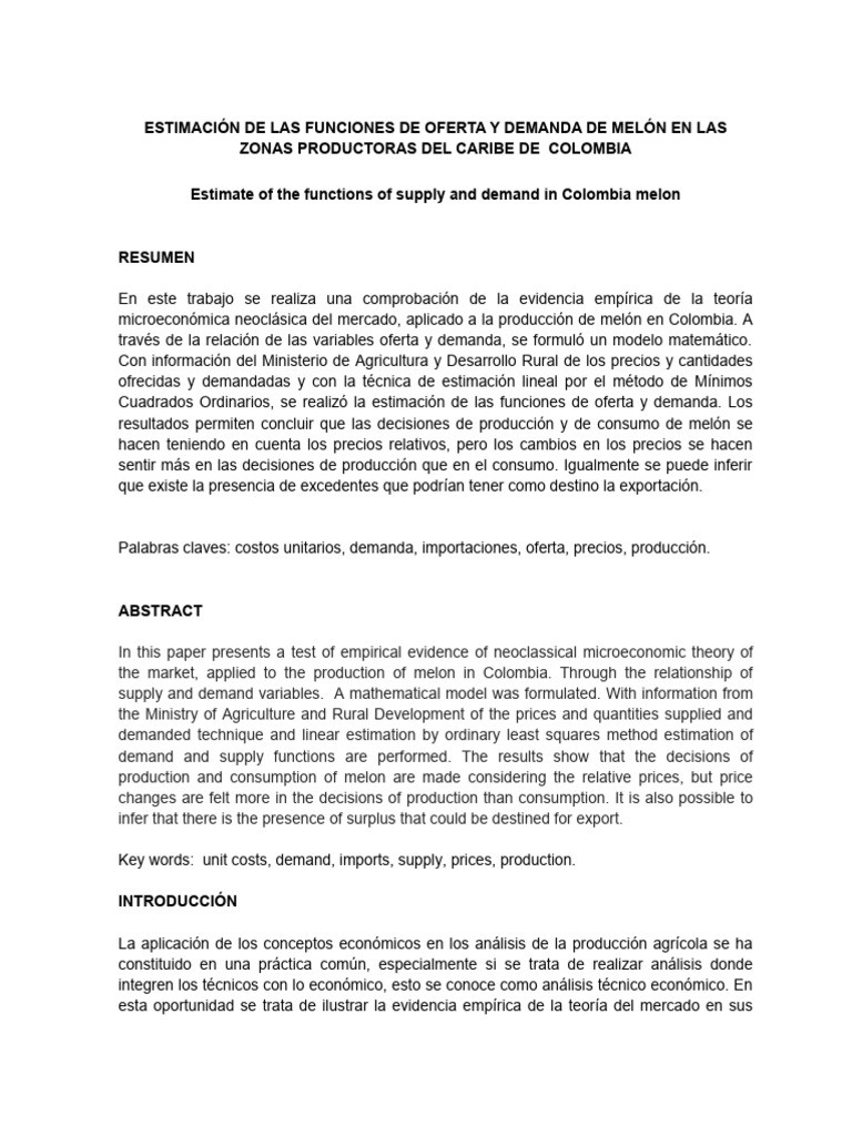Estimación funciones oferta y demanda, P. Evaluador 1ra 11-07-2022 ... Estimación funciones oferta y demanda, P. Evaluador 1ra 11-07-2022 ...