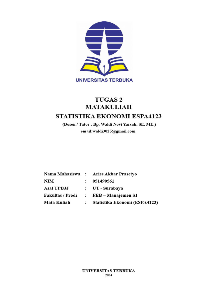 Tugas 2 Espa4123 (Statistika Ekonomi) .Rev (Aries) | PDF