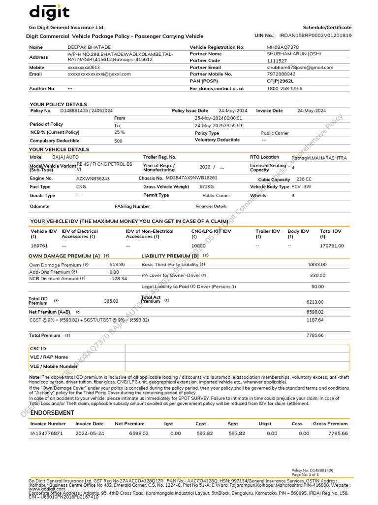 Digit Commercial Vehicle Insurance Policy | PDF | Insurance | Vehicles