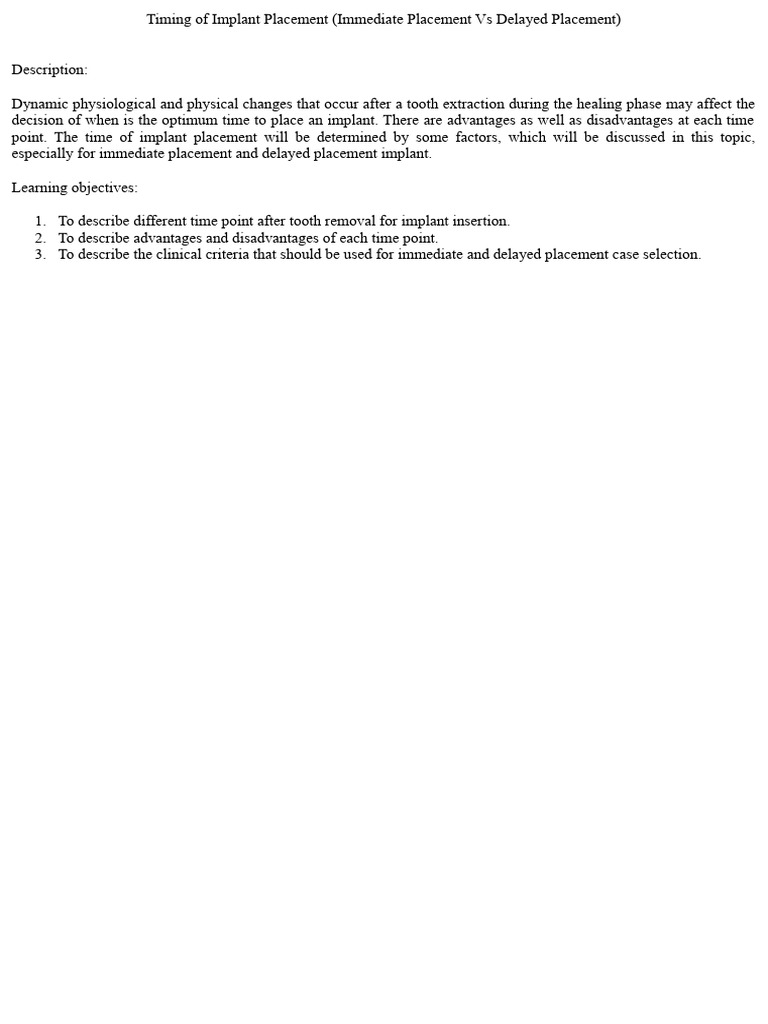 Timing of Implant Placement | PDF | Dental Implant | Medical Specialties