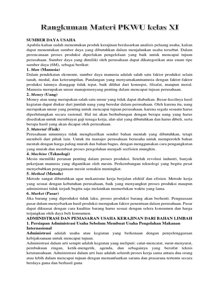 Rangkuman Materi PKWU Kelas XI | PDF