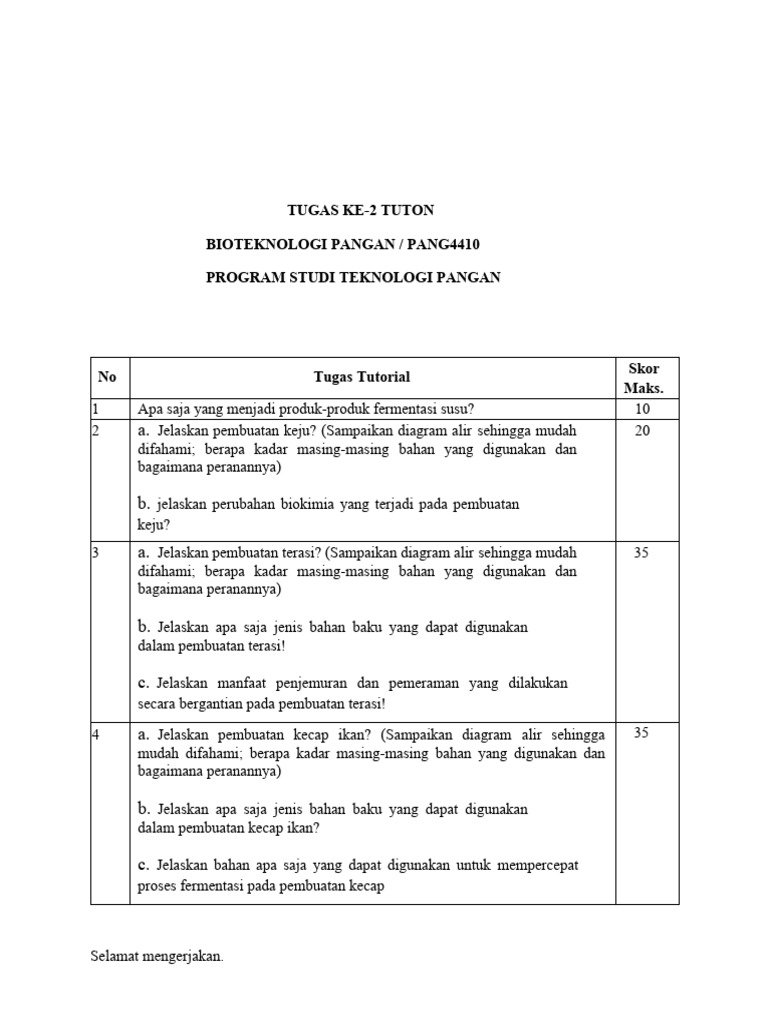Tugas 3 Tuton Bioteknologi Pangan PANG4410 | PDF
