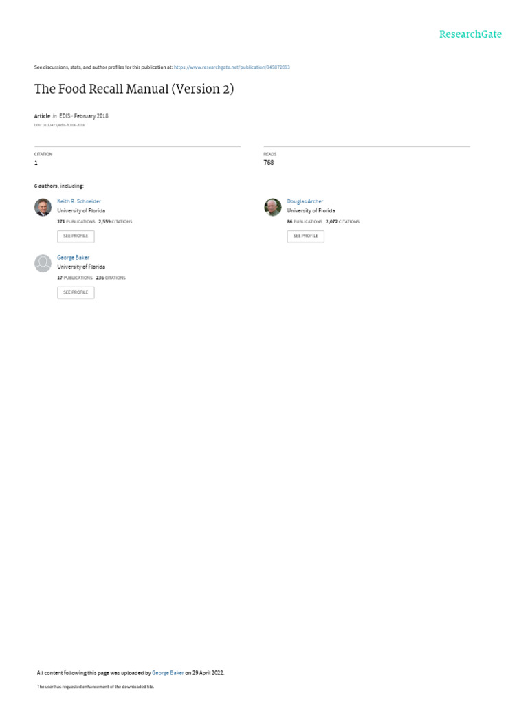 The Food Recall Manual Version 2 Pdf Federal Food Food And Drug