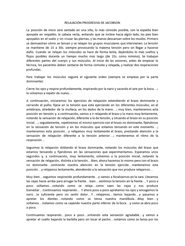Guía de Relajación Progresiva Jacobson | PDF