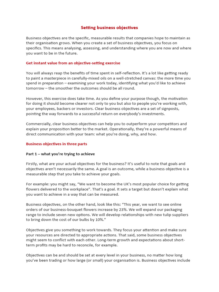 Setting Effective Business Objectives | PDF | Motivation | Motivational