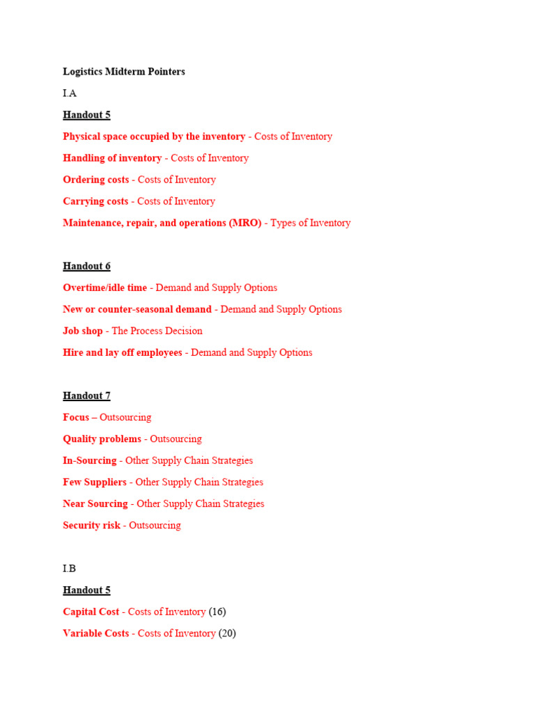Logistics Midterm Pointers EDITED | PDF | Finance & Money Management