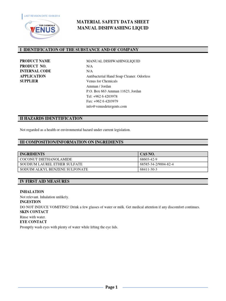 Dishwashing Liquid Safety Guide | PDF | Water | Personal Protective ...