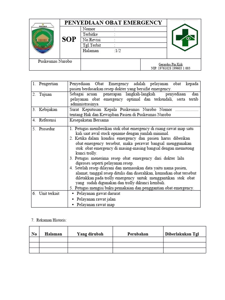 Sop Penyediaan Obat Emergency | PDF