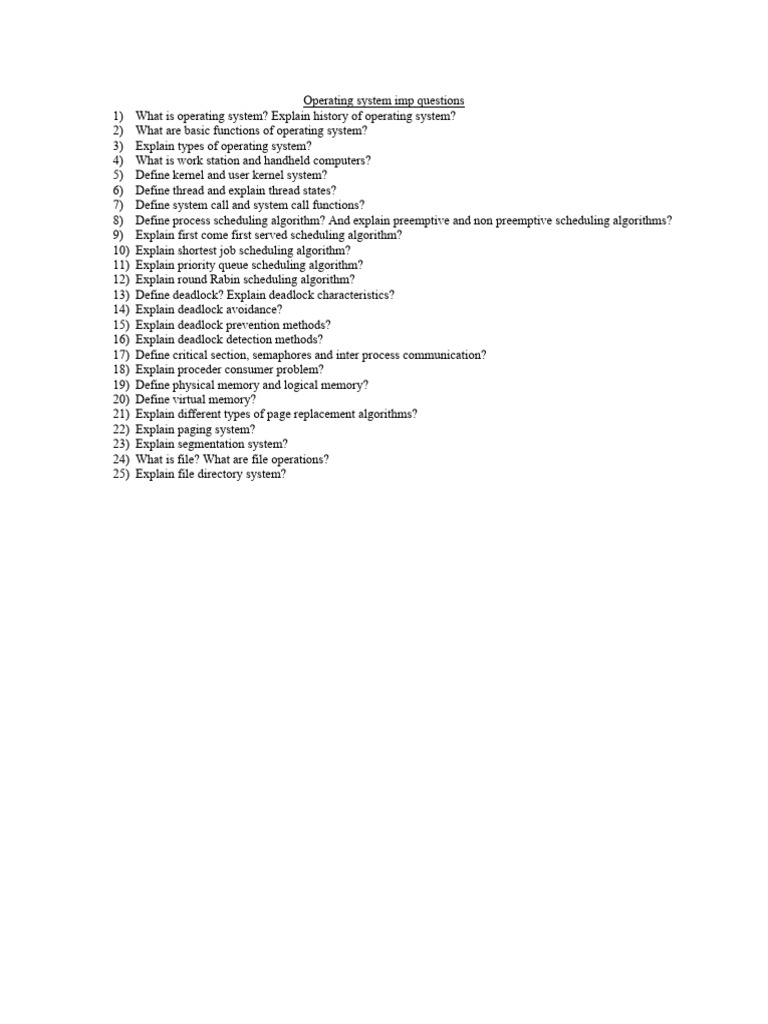 Key Operating System Interview Questions | PDF