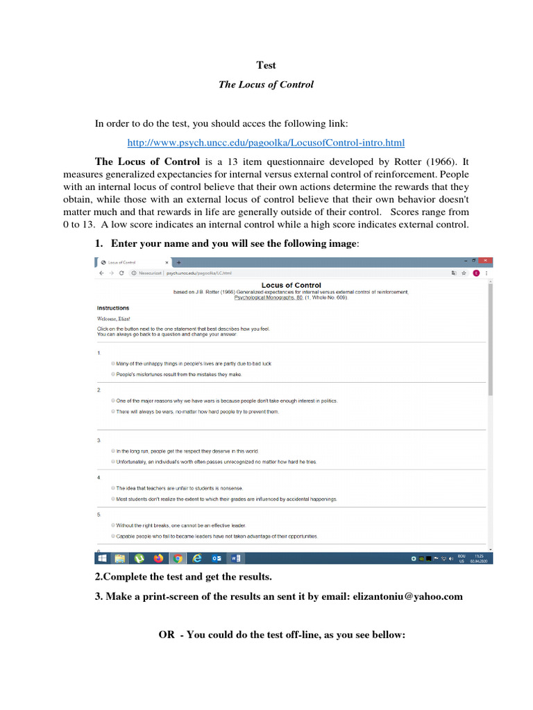 Locus of Control - Test - 1 | Download Free PDF | Luck | Cognition