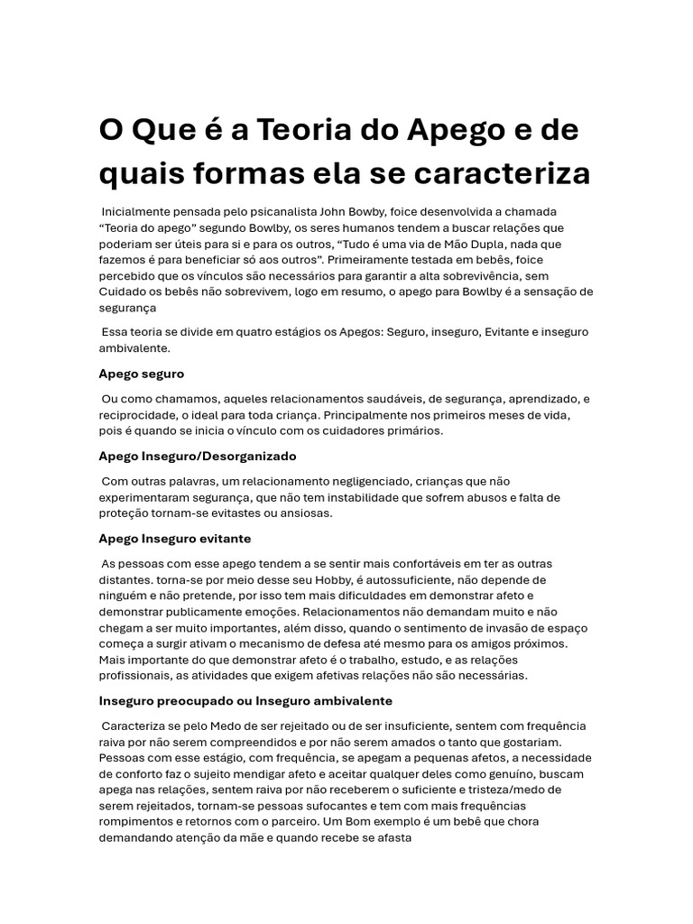 O Que É A Teoria Do Apego e de Quais Formas Ela Se Caracteriza 3 | Download grátis PDF | Teoria ...