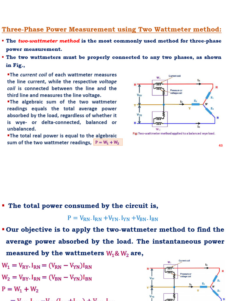 3Phase Power Measurement using Two Wattmeter method | PDF