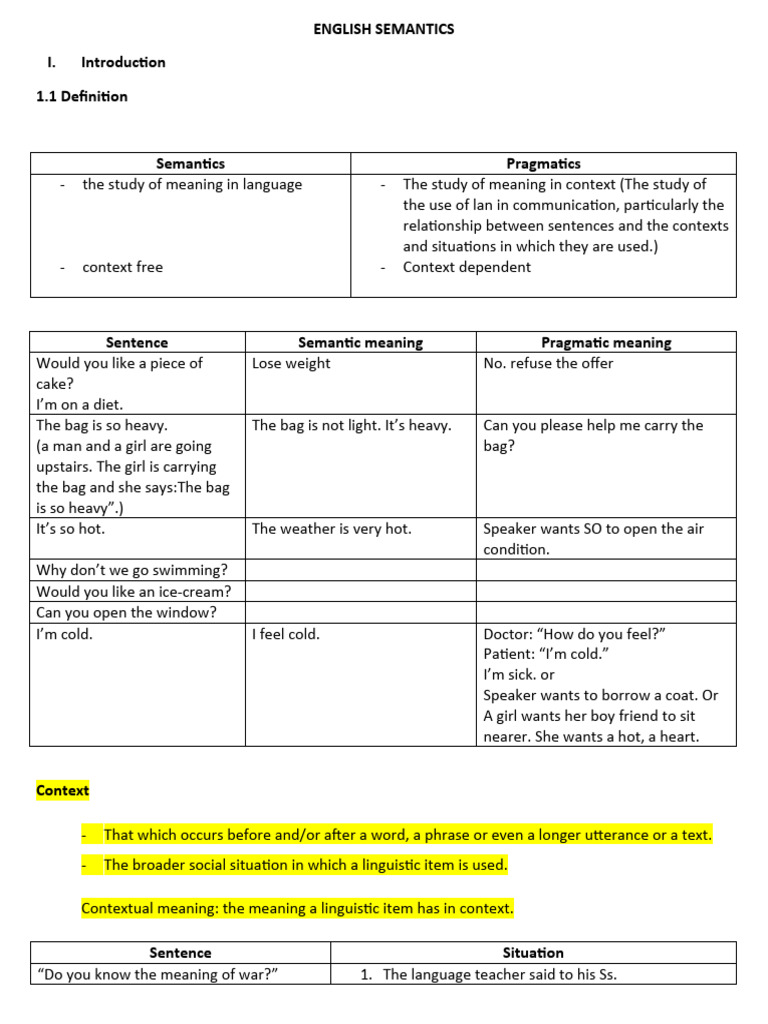 Understanding English Semantics Concepts | PDF
