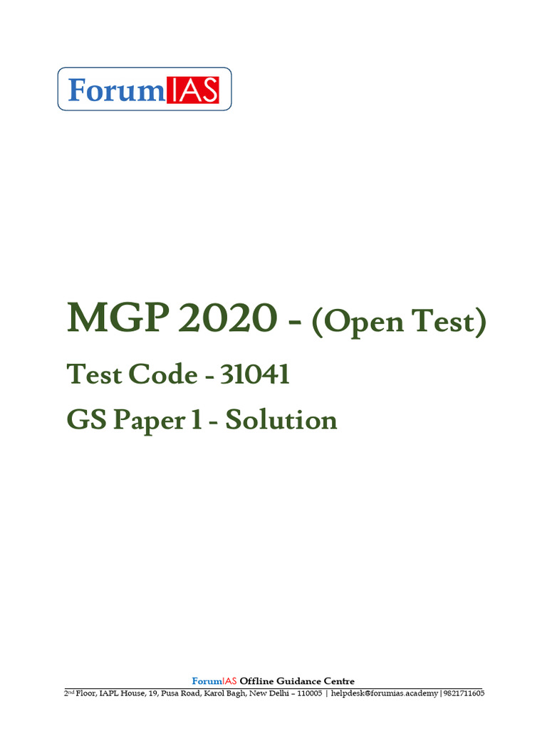 ForumIAS MGP 2020 GS Paper 1 Solutions | PDF | Tropical Cyclones ...