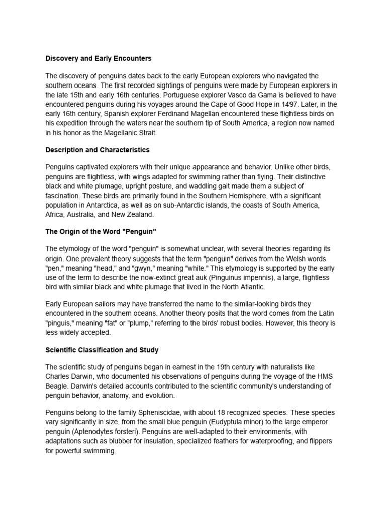 The Discovery of Penguins and The Origin of The Word | PDF | Penguin ...