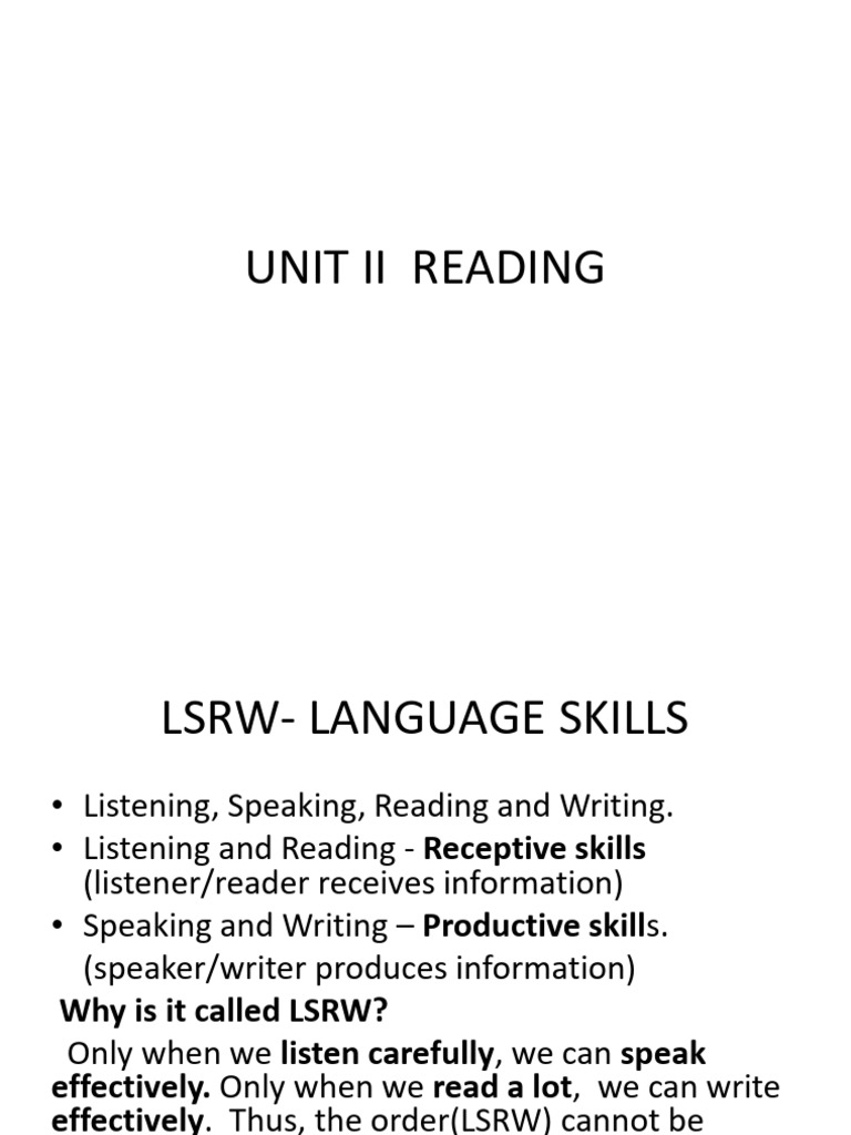 1 Unit Ii Reading | PDF | Speed Reading | Reading Comprehension