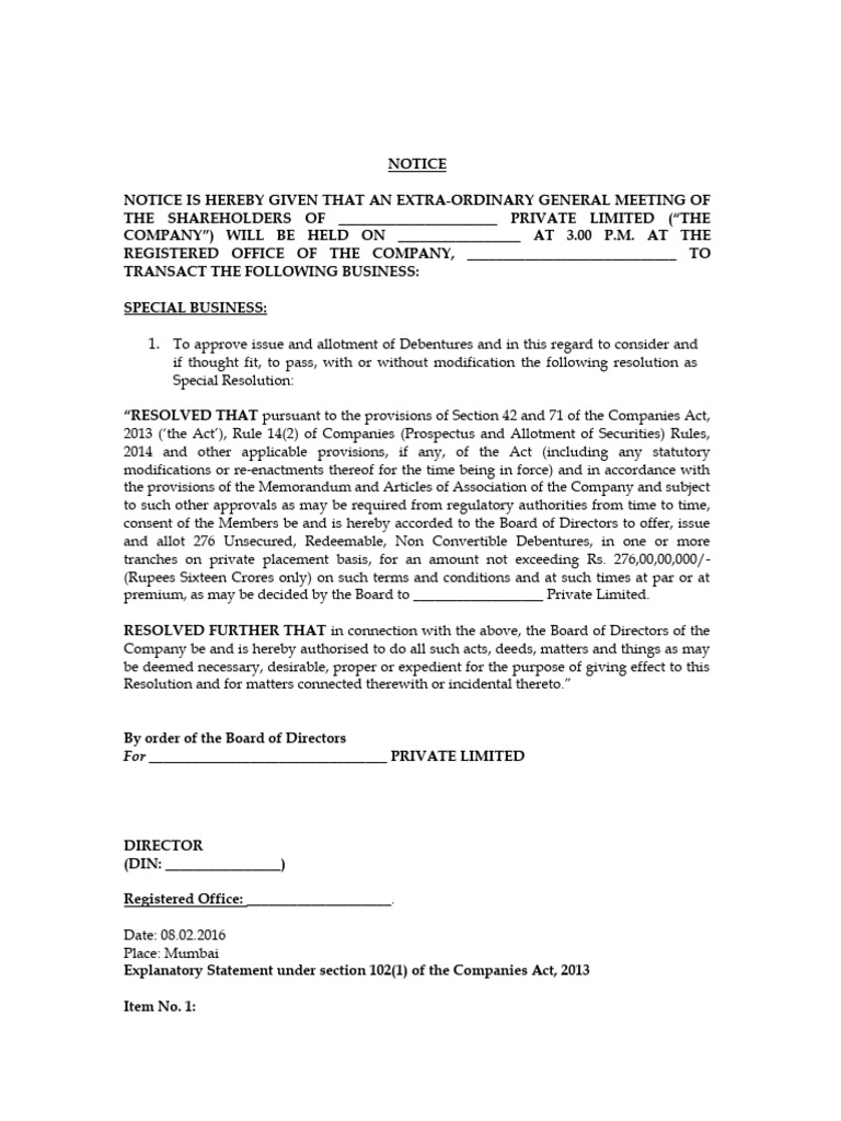 EGM Notice | PDF | Private Law | Business Law