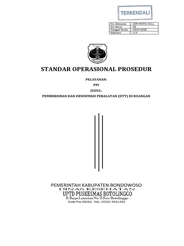 551a - SOP PEMBERSIHAN DAN DESINFEKSI PERALATAN (DTT) DI RUANGAN | PDF