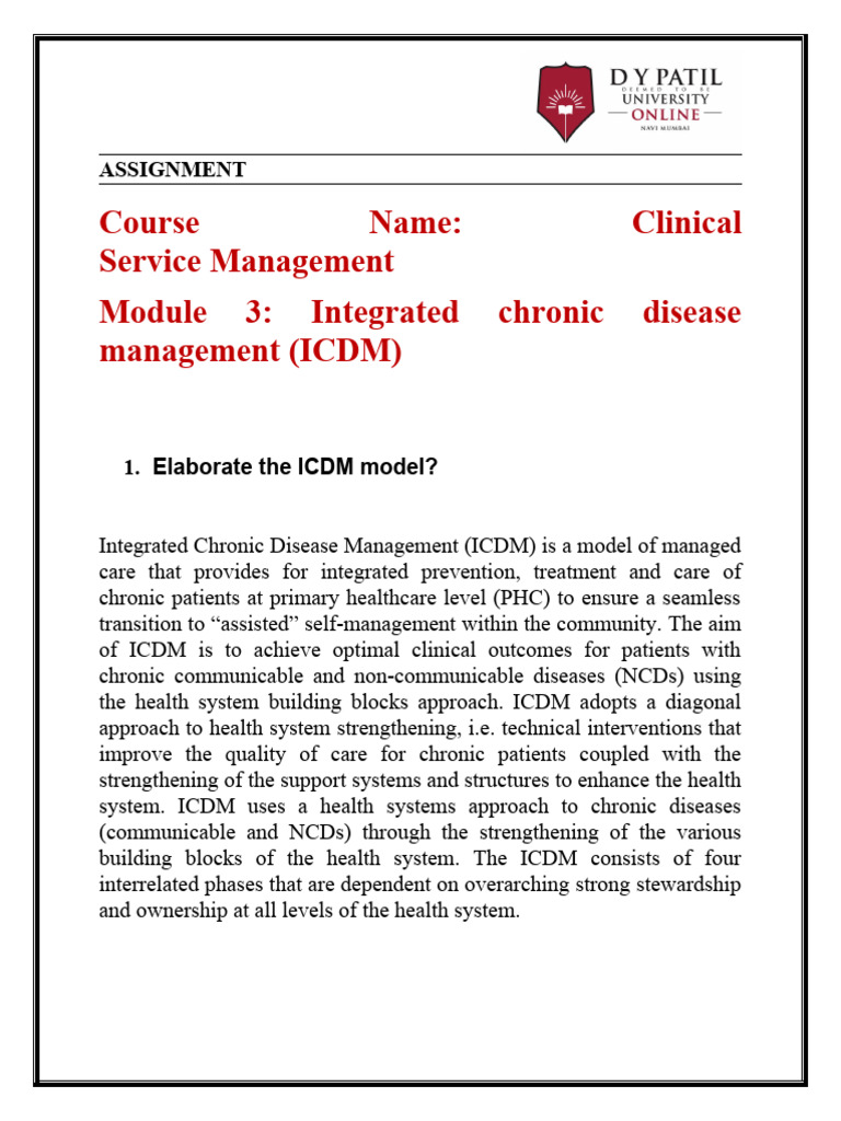 09-04 Assignment Module 3 Integrated Chronic Disease Management (ICDM ...