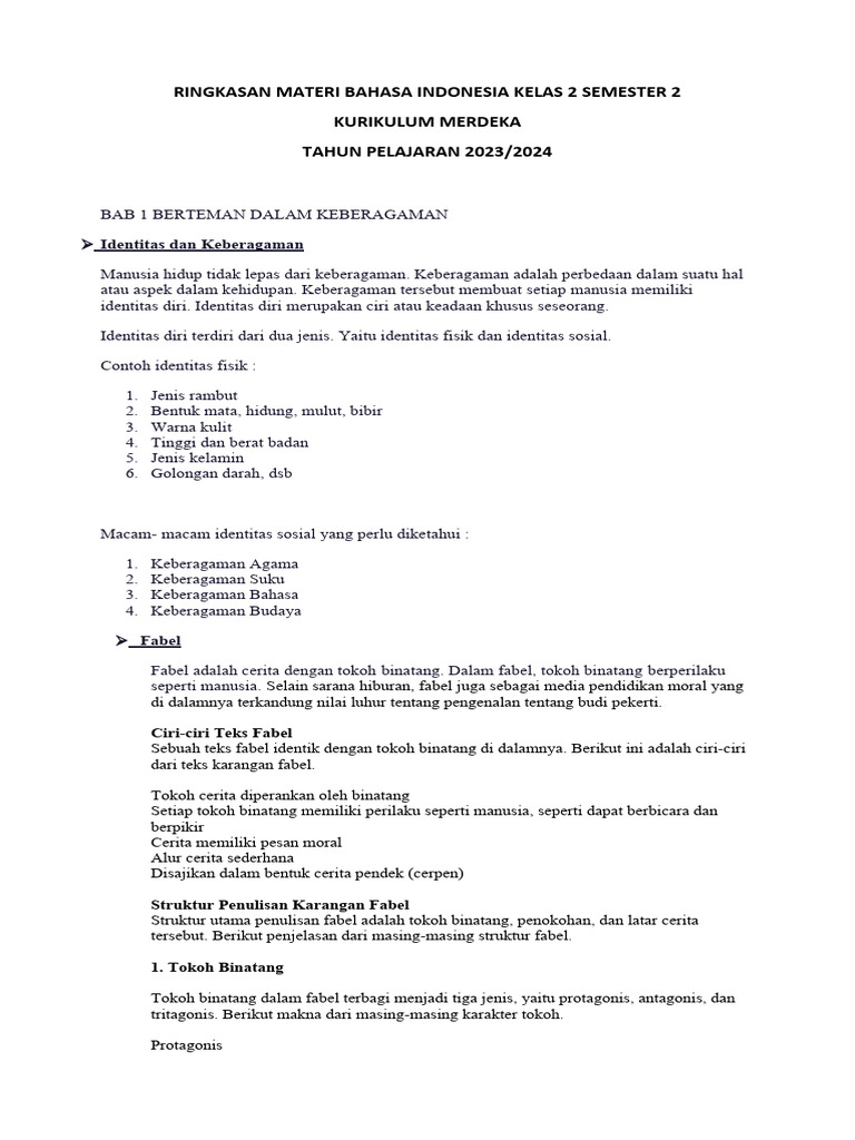 Ringkasan Materi Bahasa Indonesia Kelas 2 Semester 2 | PDF | Seni ...