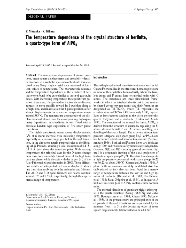 The Temperature Dependence of The Crystal Structure of Berlinite, A ...
