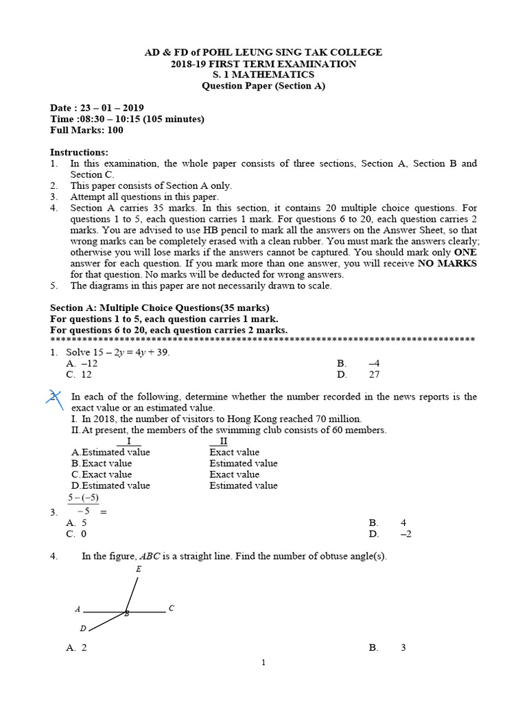 1819 1 Exam S1 Math Question | PDF | Area | Volume