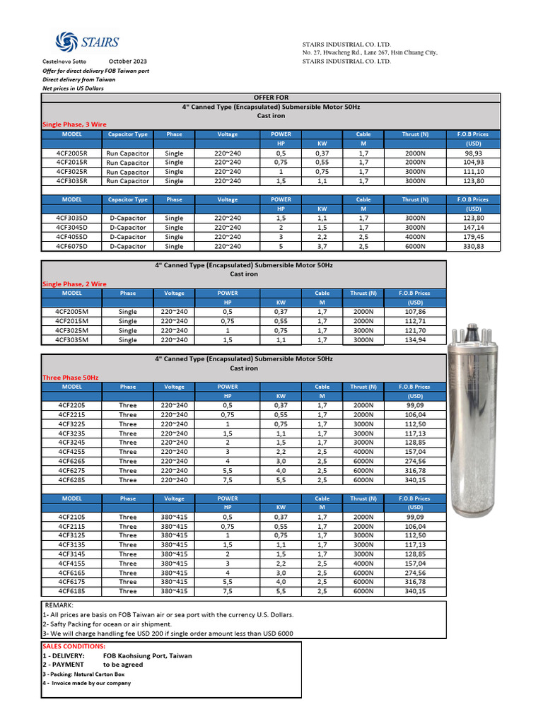 4'' Encapsulated-Resin Filled Motor 50Hz | PDF | Electric Power ...