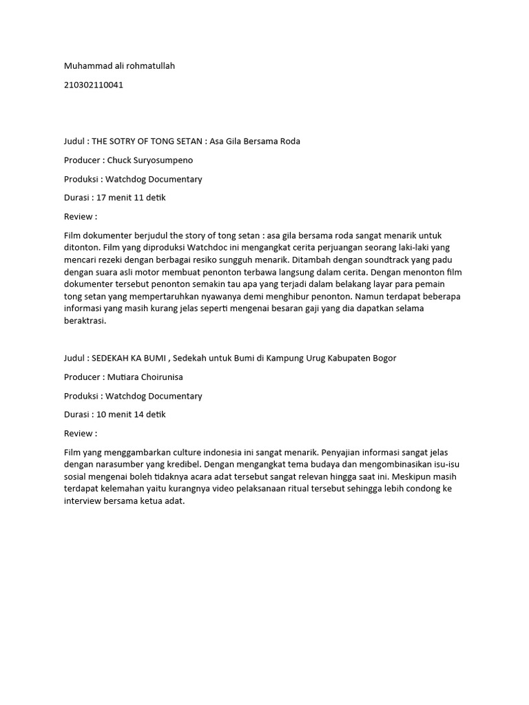Contoh Review Film Dokumenter Indonesia | PDF