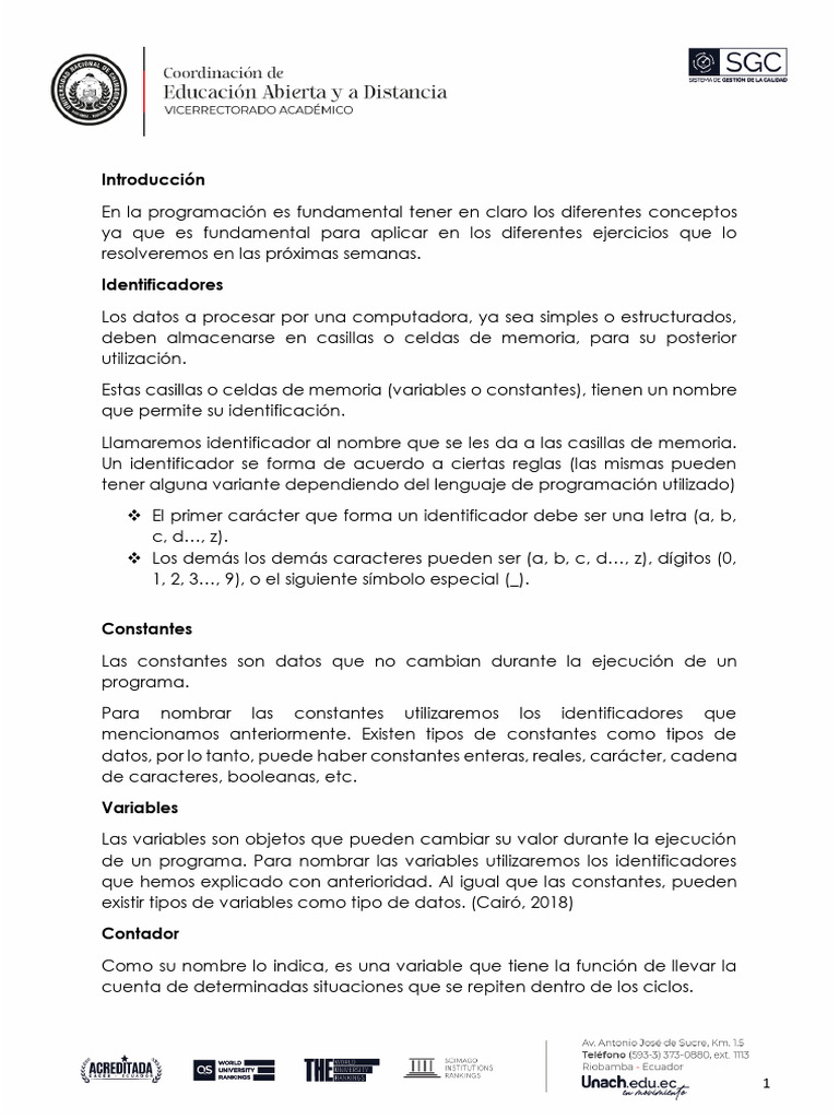 Conceptos Clave en Programación: Identificadores y Tipos de Datos | PDF ...