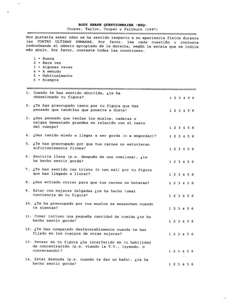 Cuestionario BSQ | PDF