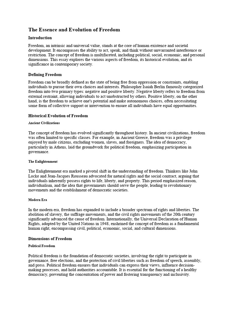 The Essence and Evolution of Freedom (ESSAY) | PDF | Liberty ...
