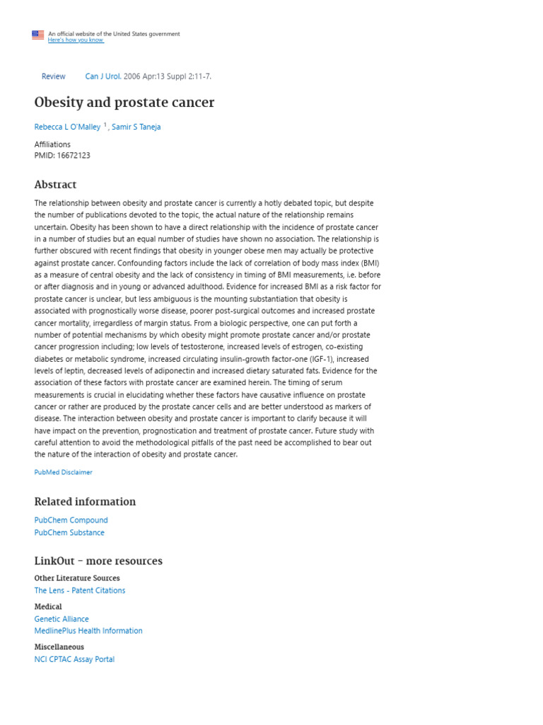 Obesity and Prostate Cancer - PubMed | PDF | Obesity | Cancer