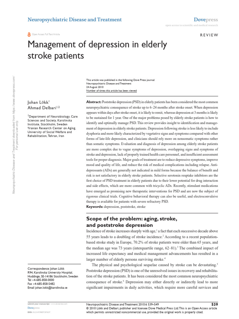 Management of depression in elderly stroke patients | Download Free PDF ...