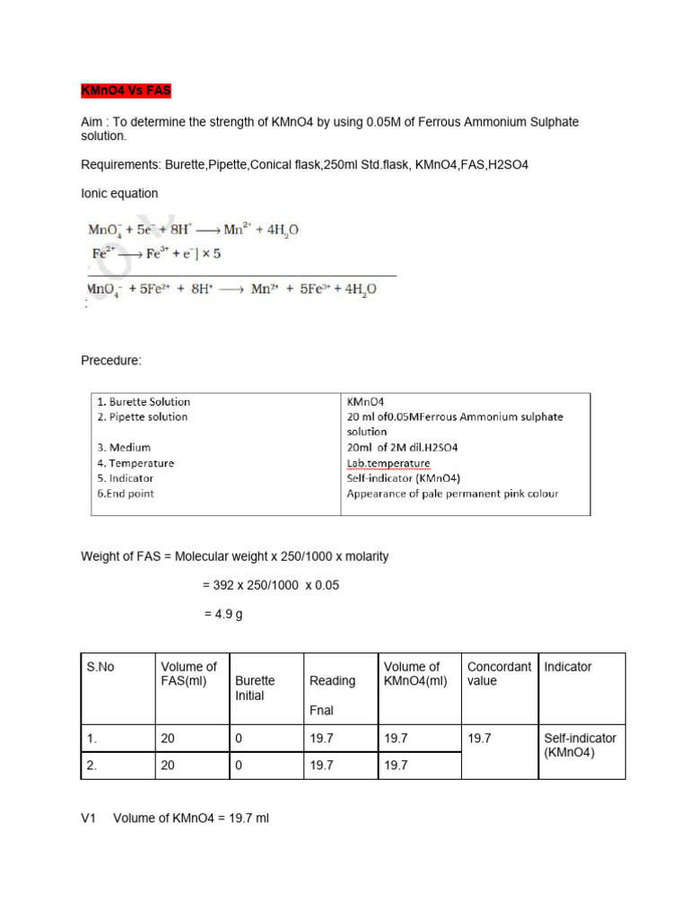 Chemistry Lab: KMnO4 Titration | PDF
