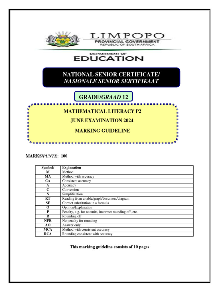 Mathematical Literacy June 2024 Marking Guideline Moderated | PDF