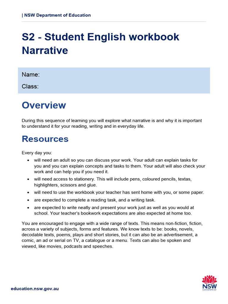 NSW Student English Narrative Workbook | PDF | English Language | Narrative